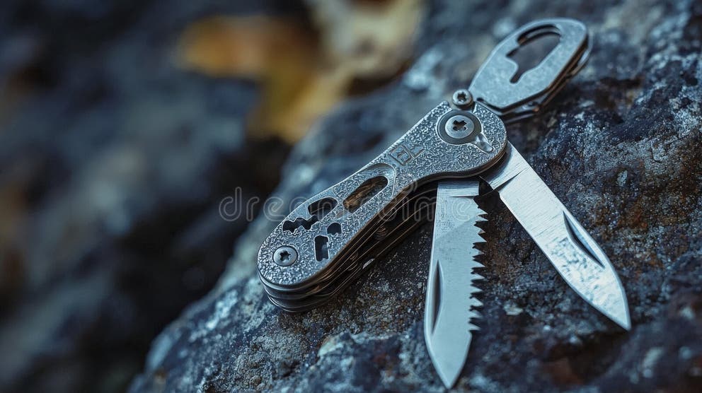 Multitool Adventurean Opened Utility Tool on Rugged Terrain Close-up ...