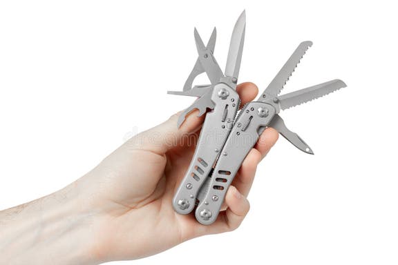 Multitool in Hand on a White Background. Multitool Isolated on White ...