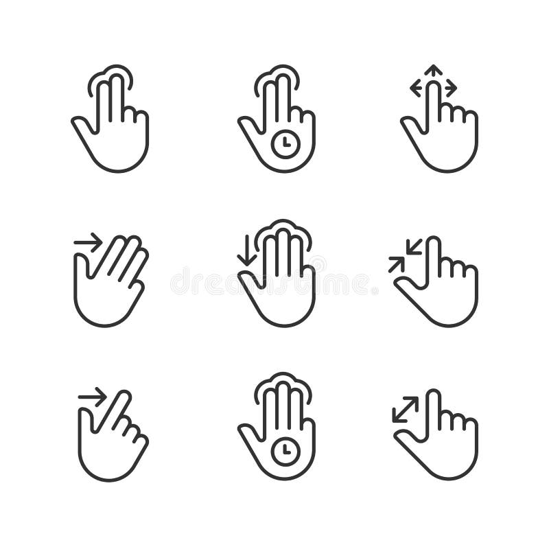 Multitouch Gestures Pixel Perfect Linear Icons Set Stock Vector ...
