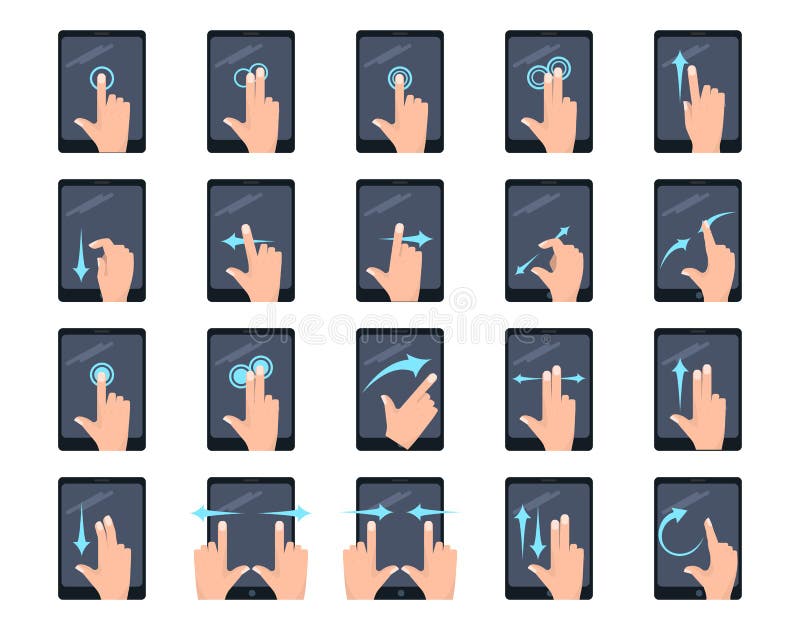 Multitouch Screen Hand Gestures on Tablet Elements Collection Stock ...