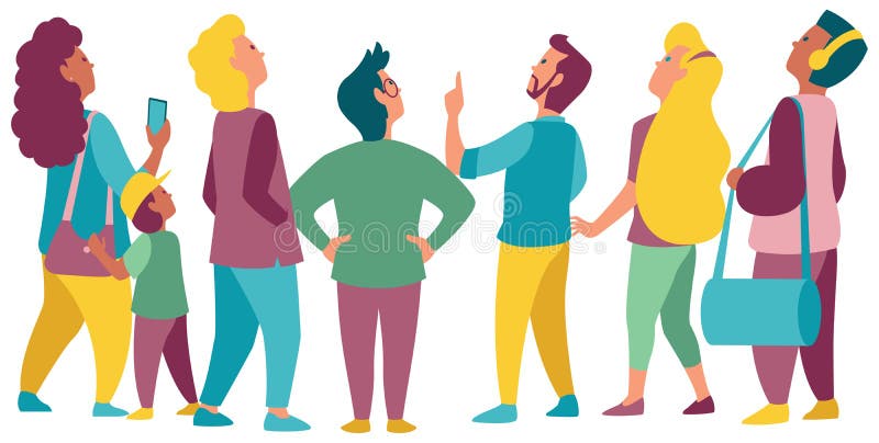 Concierto Multitudinario. Personas Felices Con Vectores Mirando Hacia ...