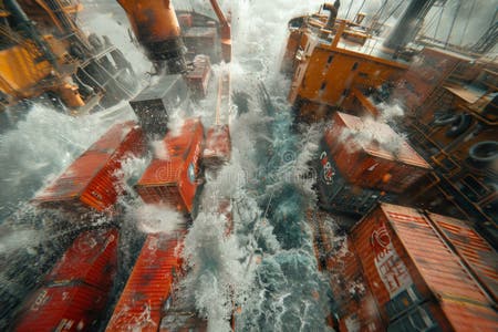 A Multitude of Cargo Containers, Jumbled and Tangled, Floating on the ...