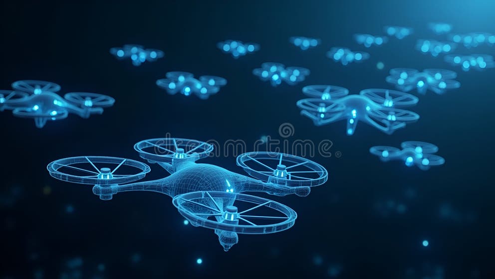Group of Flying Drones Futuristic Robot Technology Machine Automation ...