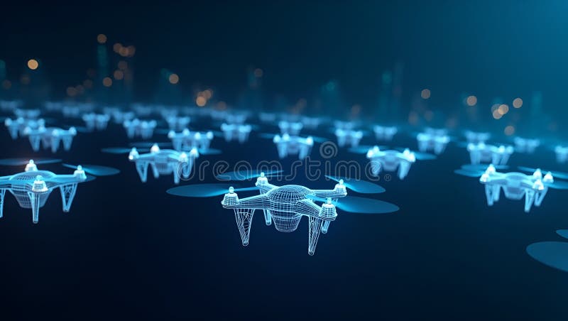 Swarm of Flying Drones Futuristic Robot Technology Machine Automation ...