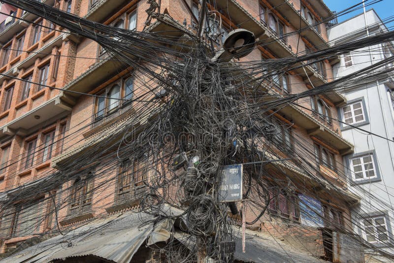 Multitude of Entangled Electrical Cables at Kathmandu in Nepal Stock ...