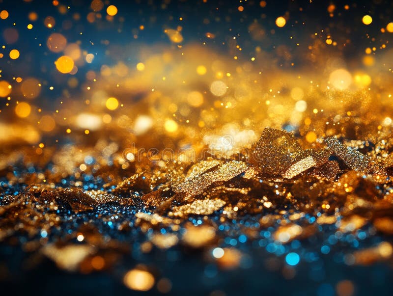 A Multitude of Golden Paper Particles are in Flight, Splashing Onto a ...