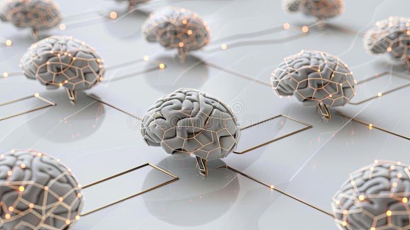 A Multitude of Human Brains Linked Together by a Glowing Grid. the ...