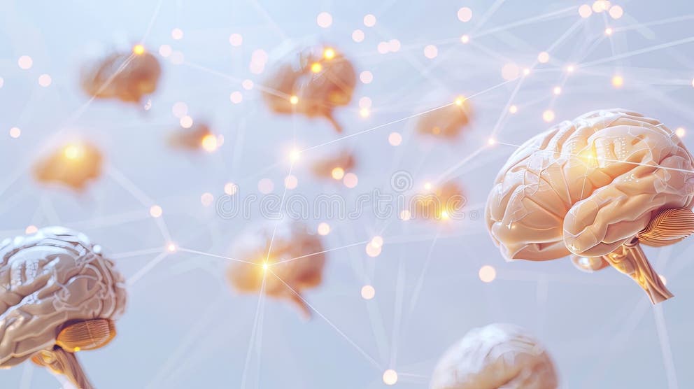 A Multitude of Human Brains Linked Together by a Glowing Grid. the ...