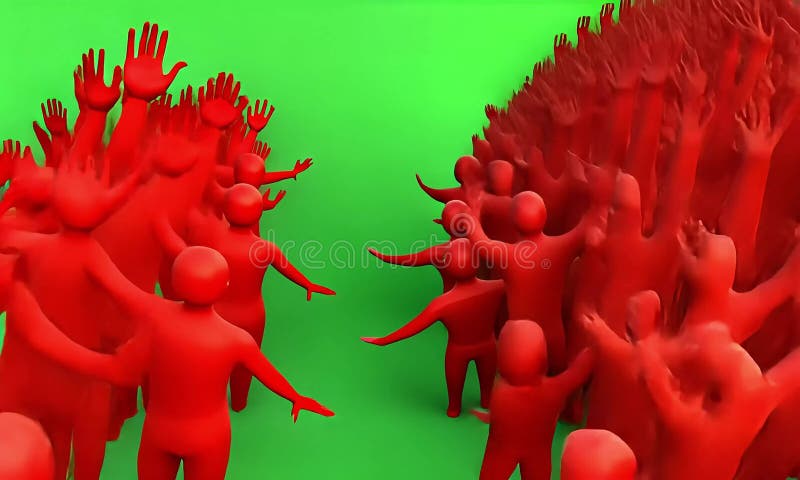 A Multitude of Red Figures Raise Their Hands in Celebration Stock ...