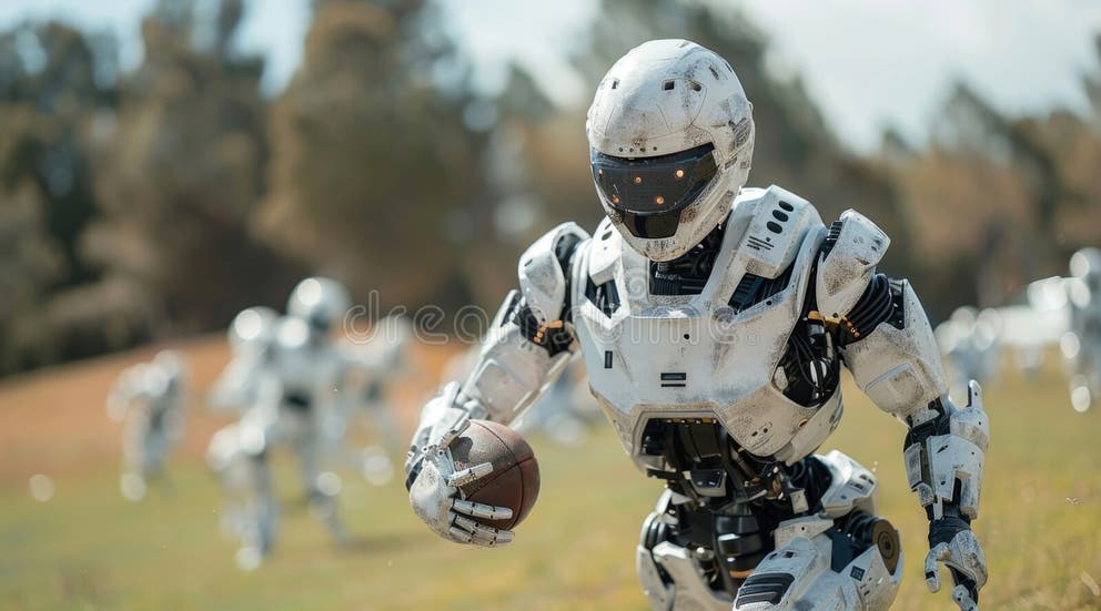 Group of Robots Running in Field Stock Photo - Image of innovation ...