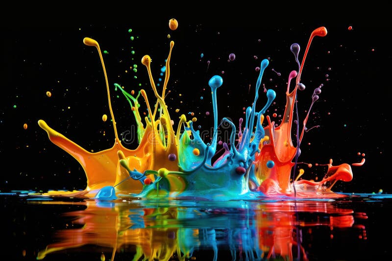 Vibrant Yellow Liquid Splashing Black Background Dynamic Reflection ...