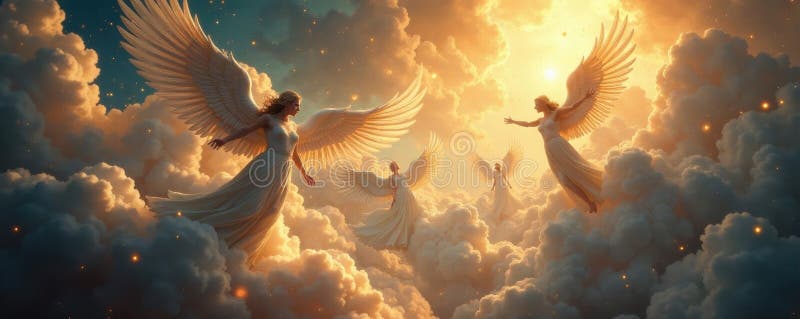 Multitude of Winged Figures, Pearly Gates, Harp Music, Peace, Celestial ...