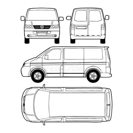 Multivan T5, 2006 Van, Bus - Vector Drawing 4 Camera Angles, 4 Views ...