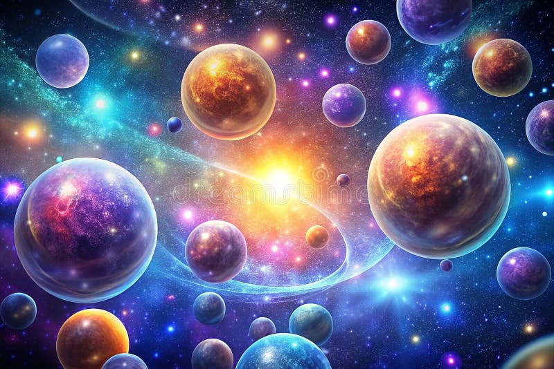 Multiverse Planets in Cosmic Bubbles Stock Illustration - Illustration ...