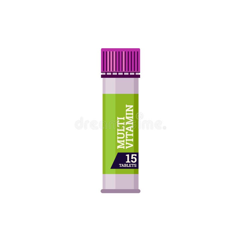 Multivitamin Complex Supplement in Container, Flat Vector Illustration ...