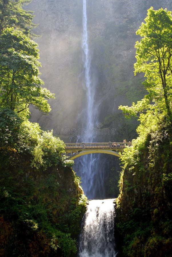 Multnomah Waterfalls with Bridge Stock Photo - Image of cascade ...