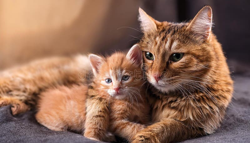 Mum Cat Cuddling Her Cub, AI Generated Stock Illustration ...