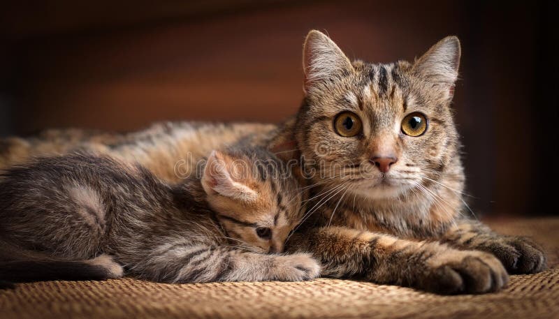 Mum Cat Cuddling Her Cub, AI Generated Stock Illustration ...