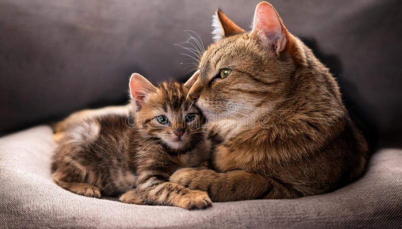 Mum Cat Cuddling Her Cub, AI Generated Stock Illustration ...