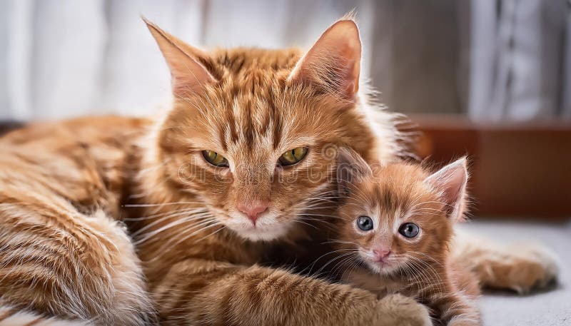 Mum Cat Cuddling Her Cub, AI Generated Stock Illustration ...