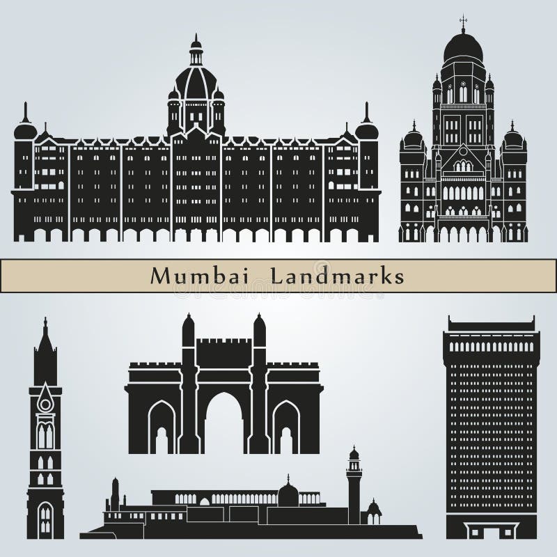 Mumbai Landmarks and Monuments Stock Vector - Illustration of urban ...