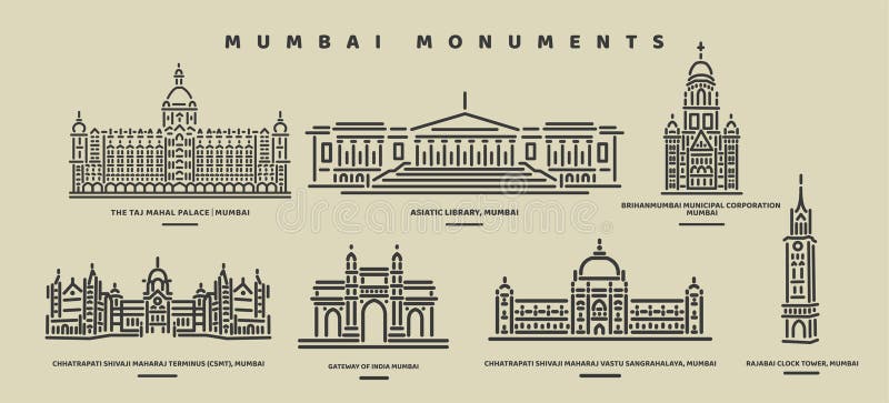 Mumbai Monuments Set Vector Icon Stock Vector - Illustration of ...