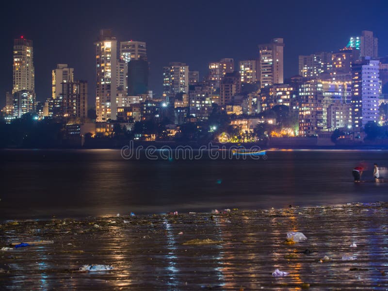Mumbai Night Skyline View from Marine Drive in Mumbai, India. Stock ...