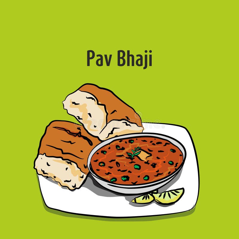 Pav Bhaji Illustration Indian Kussin Pav Bhaji Sketch Draw and Logo in ...