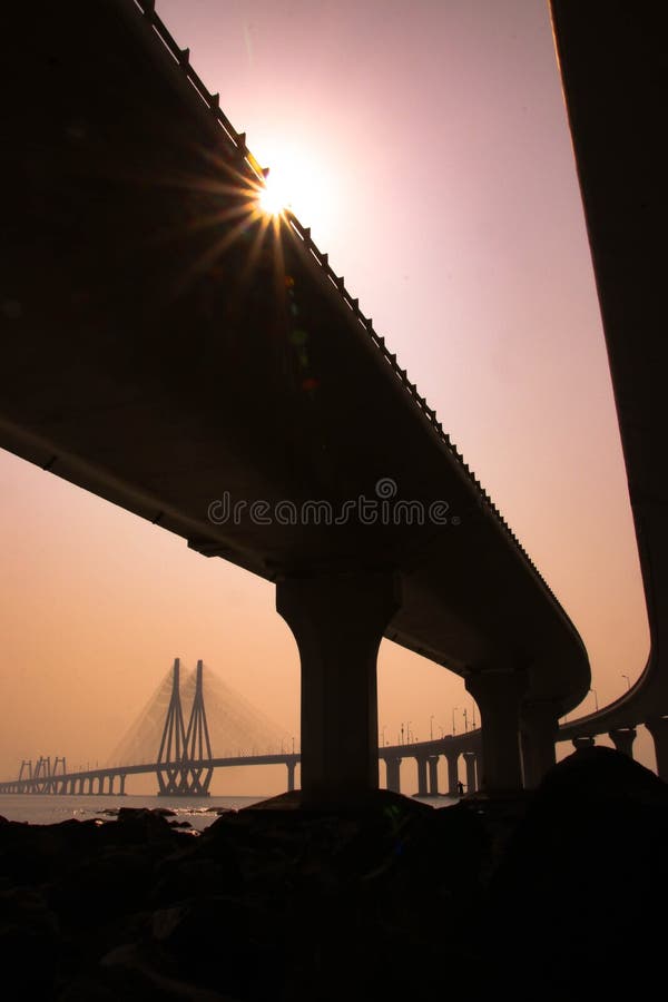 The Mumbai sea link bridge stock image. Image of sunset - 181432493