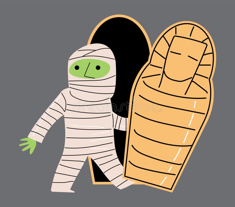 Mummy Come from within Coffin . Halloween Cartoon Characters Stock ...