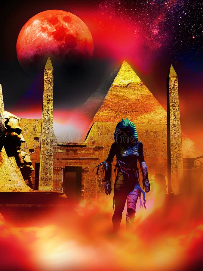 Mummy Coming Back Under the Red Moon Stock Illustration - Illustration ...