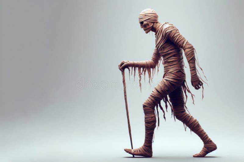 Mummy Walking with a Wand. Space for Text. Stock Image - Image of ...
