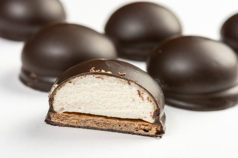 Munchmallow Chocolate Round Cookie Above White Background Stock Photo ...