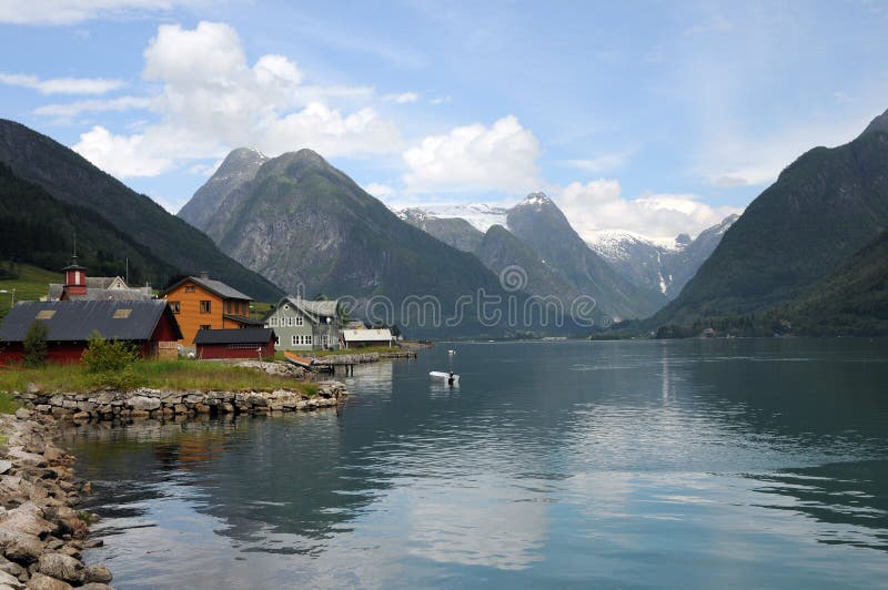Mundal village stock photo. Image of fjord, calm, airless - 15692516