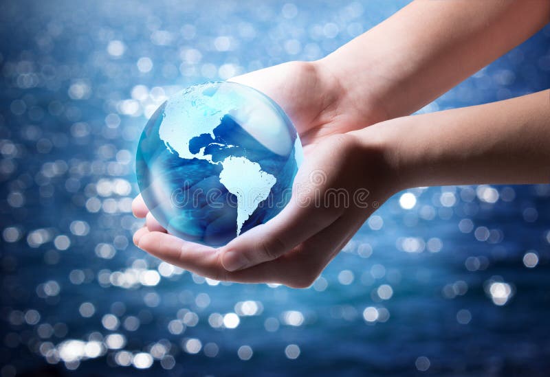 Mundo Azul En La Mano - Los E.E.U.U. Imagen de archivo - Imagen de ...