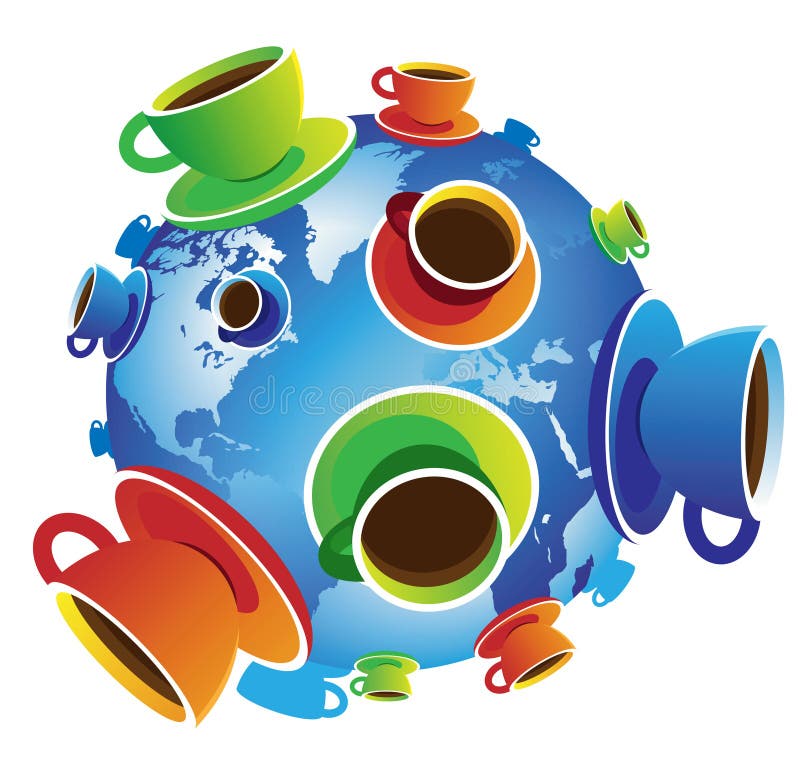 Mundo Del Mapa De La Taza De Café Stock de ilustración - Ilustración de ...