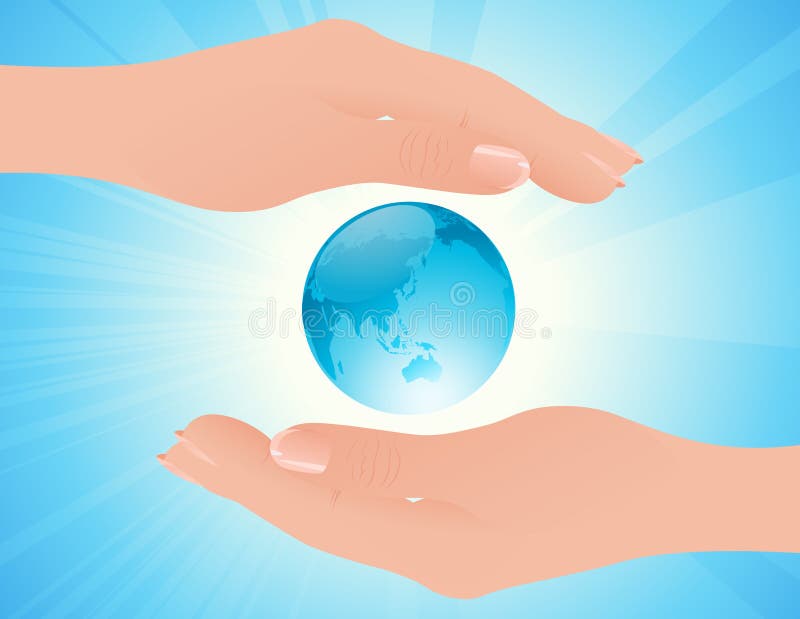Mundo en manos humanas ilustración del vector. Ilustración de asimiento ...