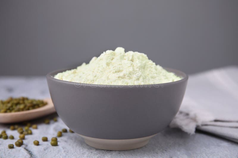 Mung Bean Flour in Bowl and Seeds on White Textured Table Stock Image ...