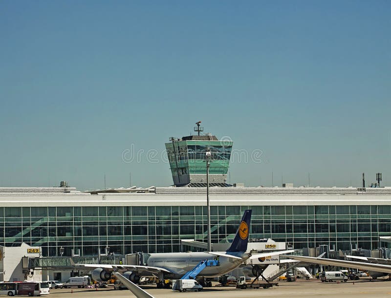Munich Airport: Airplane with Jet Bridge Connected To the Termi ...