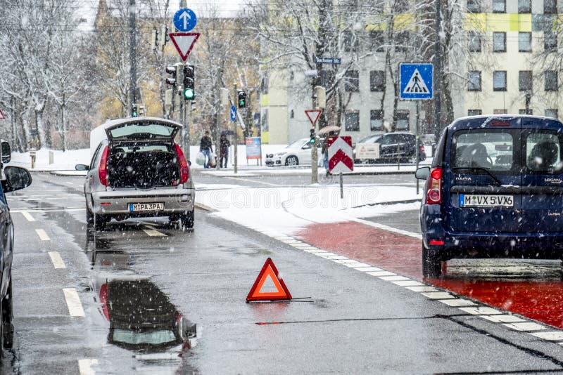 Munich , Germany - February 17 2018 : Car Having a Breakdown in the ...