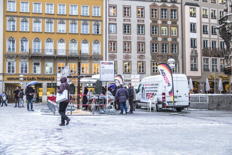 Munich , Germany - February 15 2018: PEGIDA is Demonstrating in the ...
