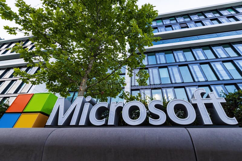 MUNICH, GERMANY - MARCH 30, 2023: Microsoft Logo at the Company Office ...