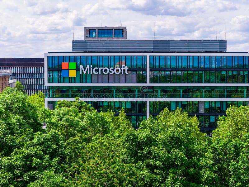 MUNICH, GERMANY - MAY 25, 2025: Microsoft Logo at the Company Office ...