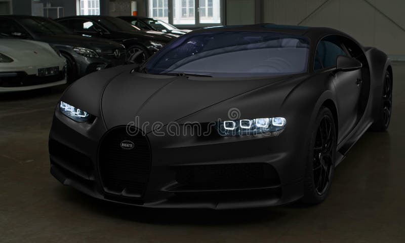 Front View of Matte Black Bugatti Chiron Editorial Stock Image - Image ...