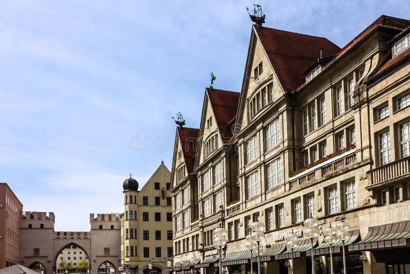 Munich, Germany. Old Town Gate and Buildings Stock Image - Image of ...