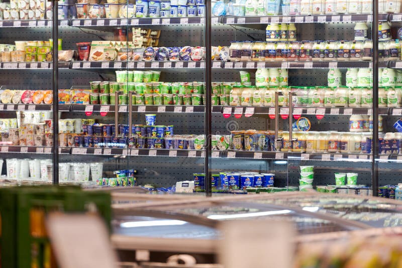 Munich, Germany - 2021 02 05: Overview of Fridge Section in German ...