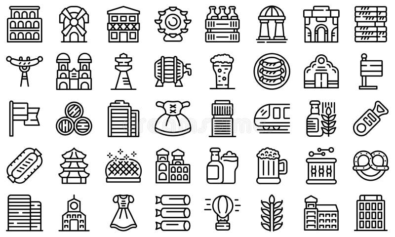 Munich Icons Set Outline Vector. City Building Stock Vector ...