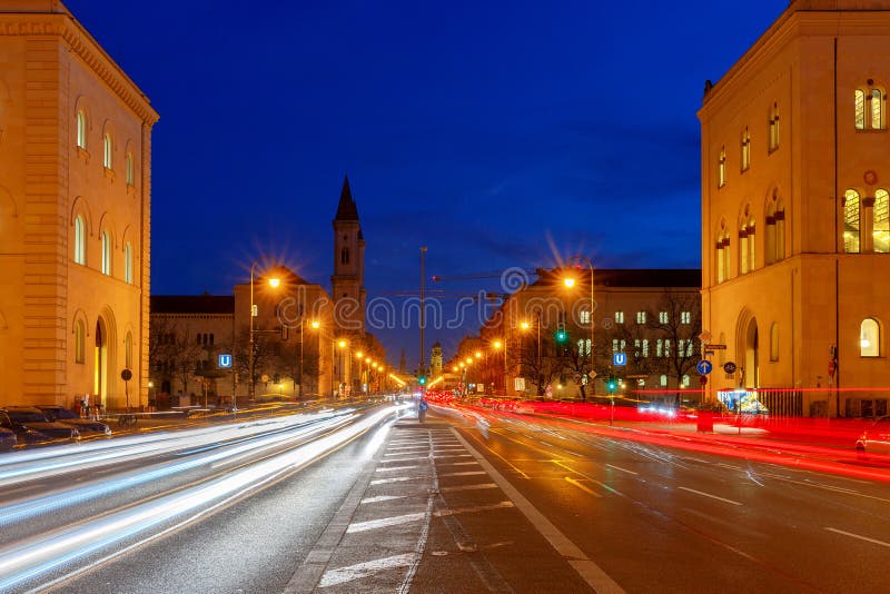 Munich. Leopoldstrasse at Night. Stock Photo - Image of leopoldstrasse ...