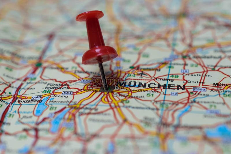Munich on map stock image. Image of country, cartography - 83648977