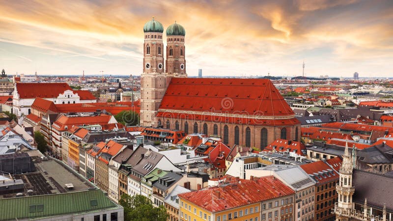 Munich - Marienplatz at Dramatic Sunset, Germany Stock Image - Image of building, aerial: 314968187
